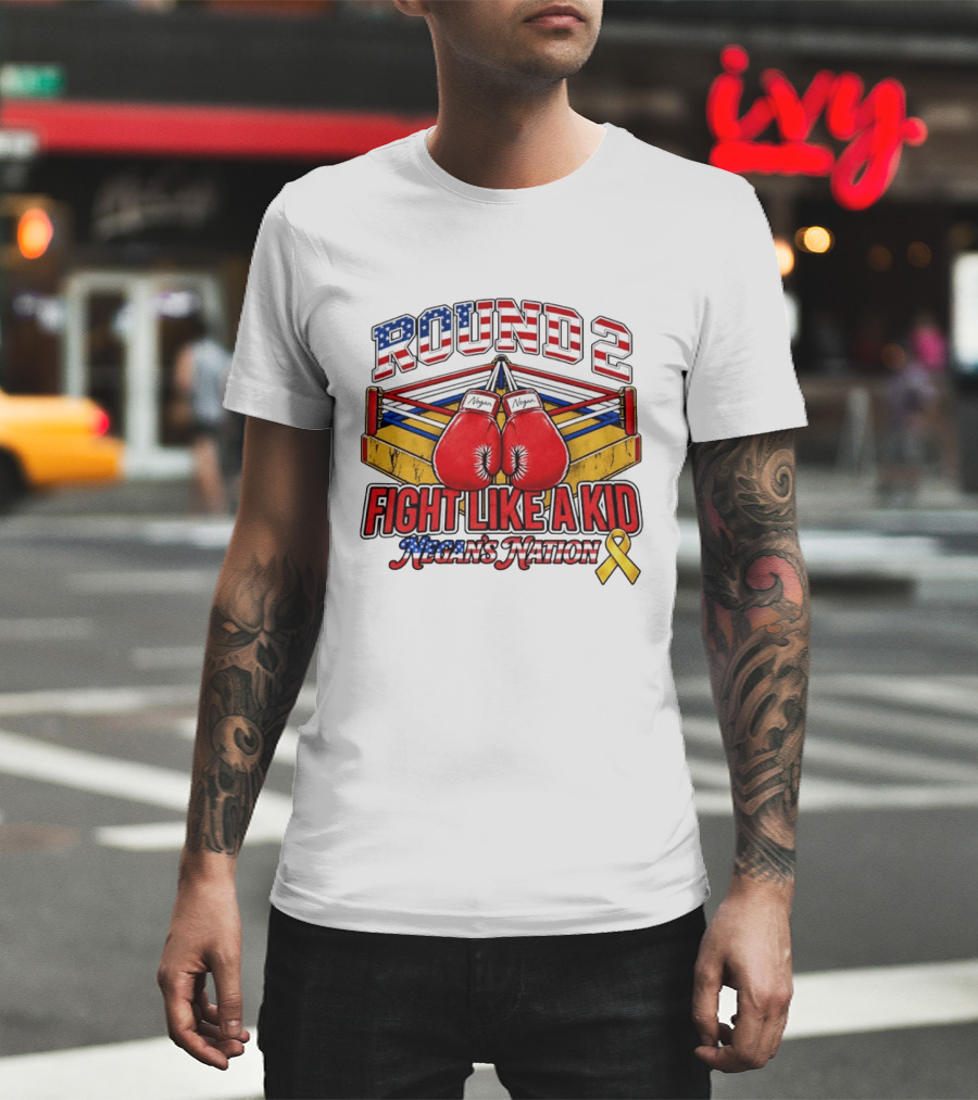 Round 2 Fight Like A Kid Negan's Nation Boxing Gloves Yellow Ribbon T-Shirt