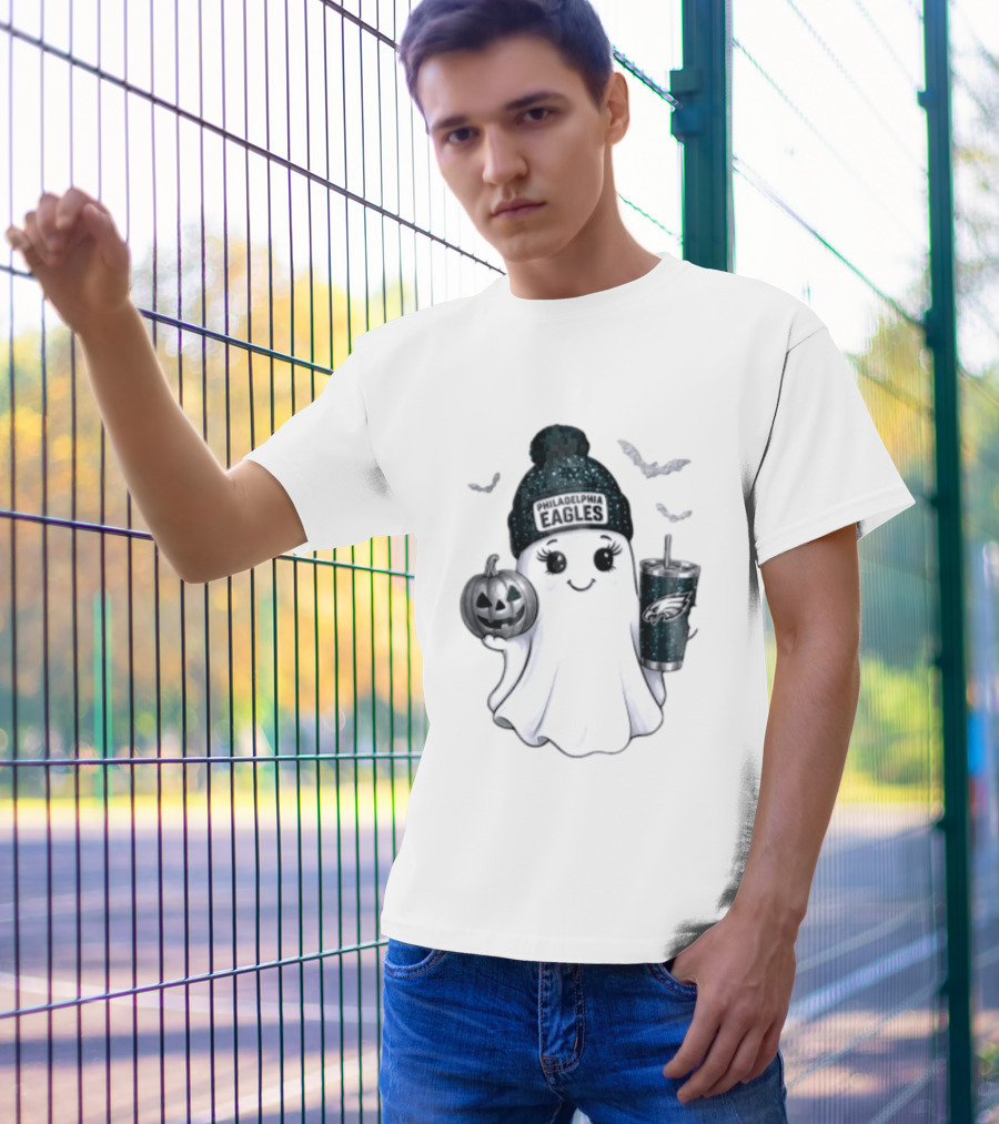Philadelphia Eagles Beanie Ghost With Pumpkin And Bats T-Shirt
