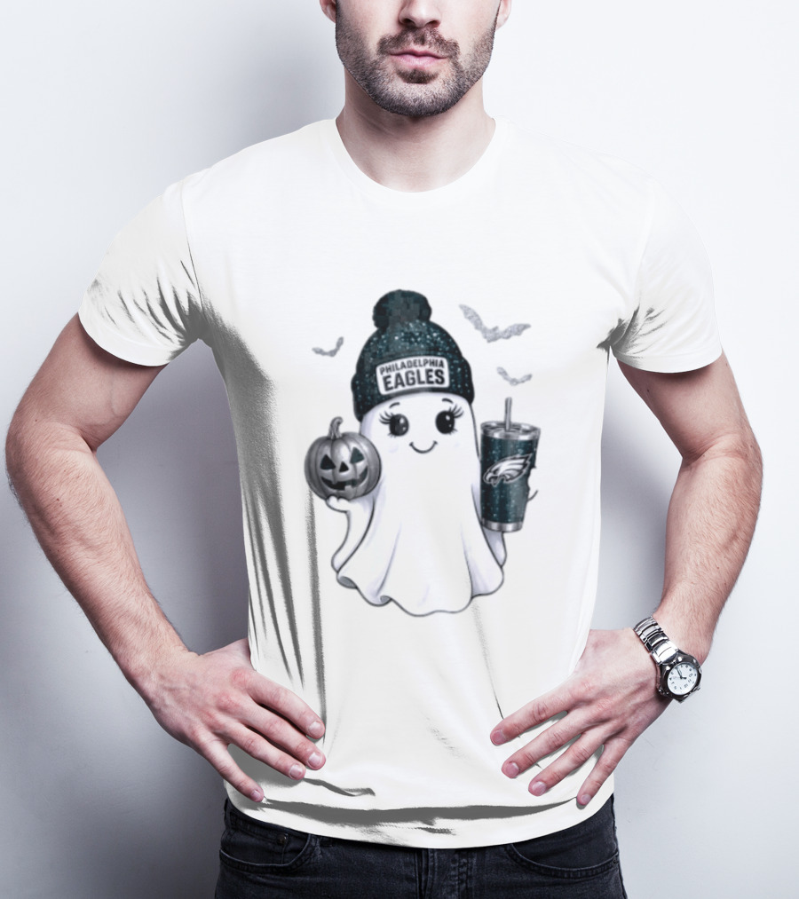 Philadelphia Eagles Beanie Ghost With Pumpkin And Bats T-Shirt