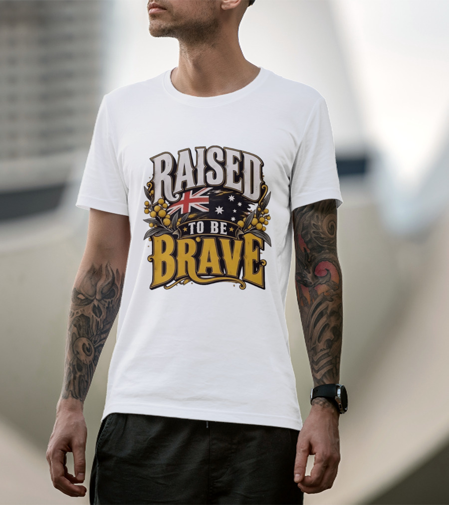 Raised To Be Brave Australian Flag With National Pride And Floral T-Shirt
