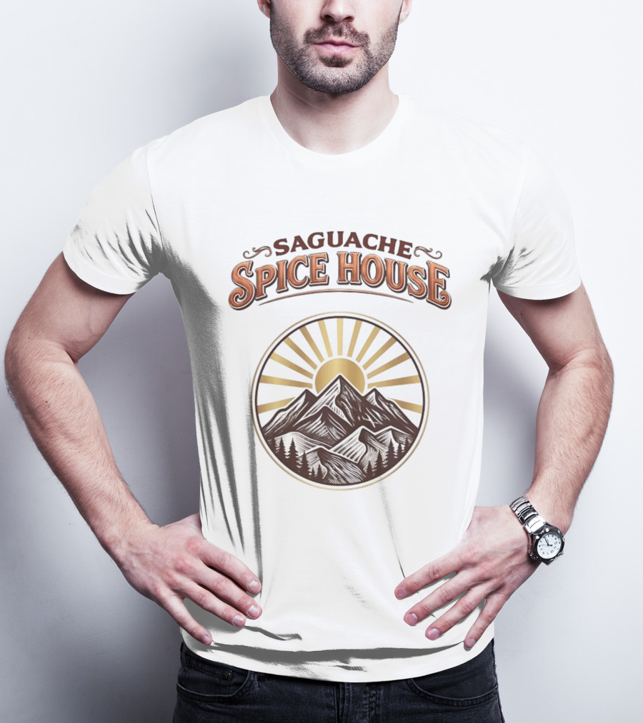 Saguache Spice House Mountain Sunburst Design Colorado T-Shirt