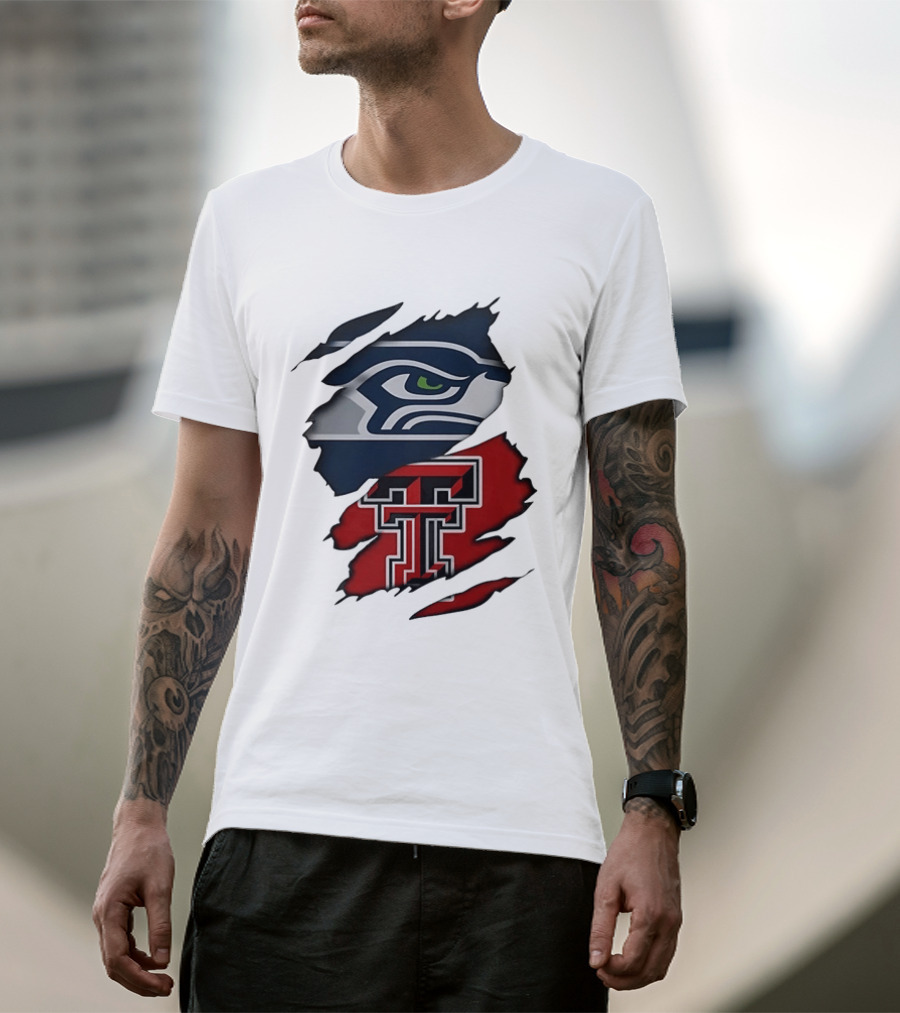 Seattle Seahawks Texas Tech Red Raiders Ripped T-Shirt