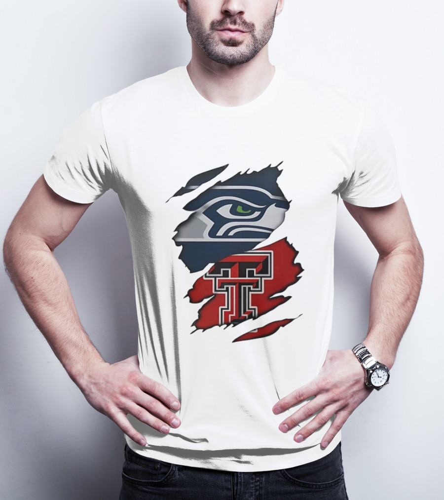 Seattle Seahawks Texas Tech Red Raiders Ripped T-Shirt