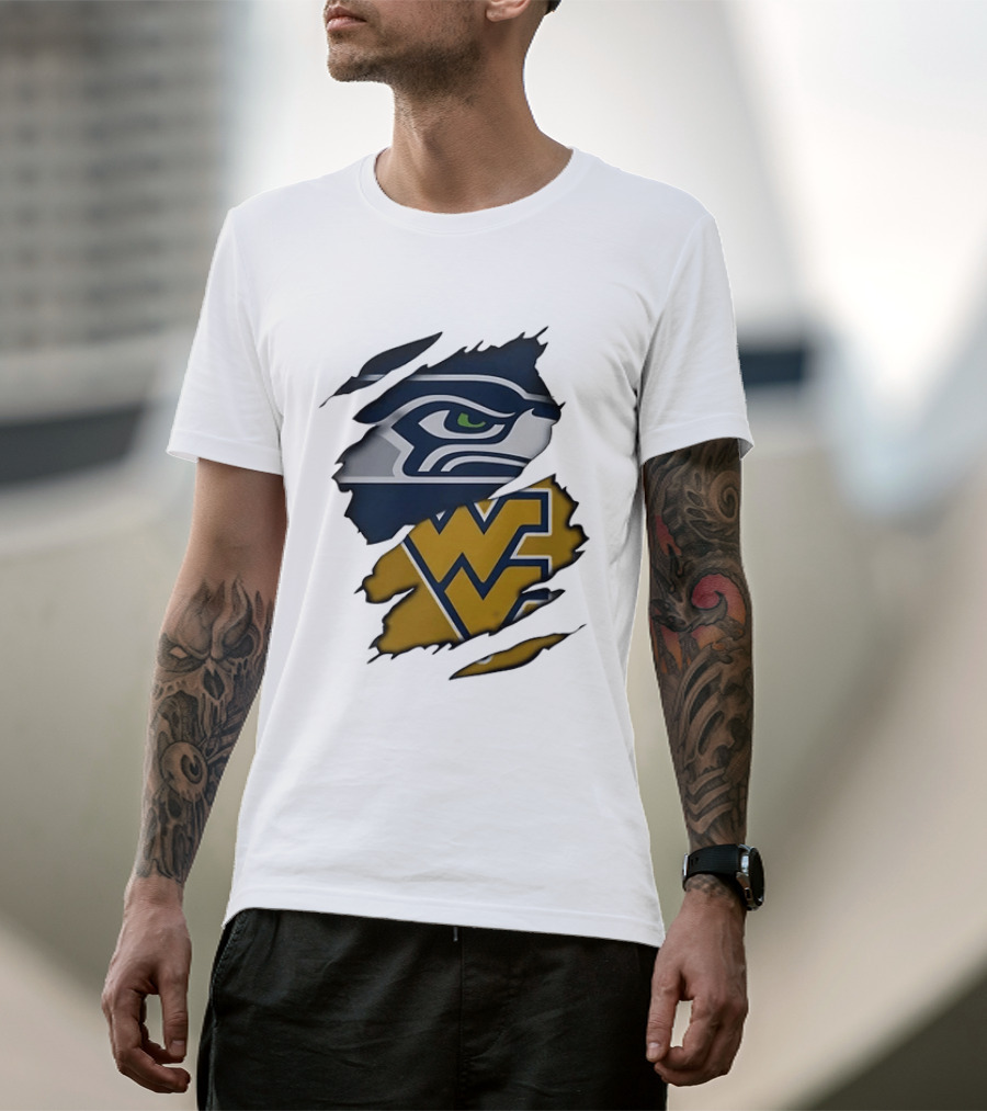 Seattle Seahawks West Virginia Mountaineers Ripped Image Combination T-Shirt