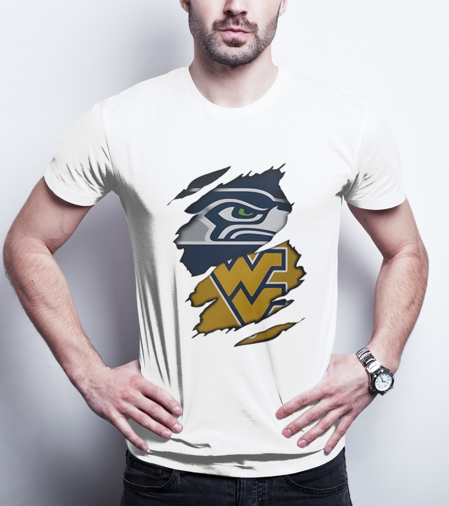 Seattle Seahawks West Virginia Mountaineers Ripped Image Combination T-Shirt