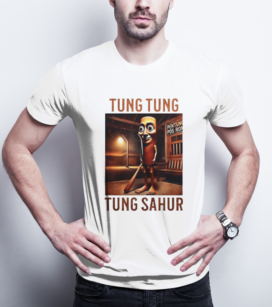 Tung Tung Tung Sahur Pentung Pos Ron Indonesian Culture Night Scene T-Shirt