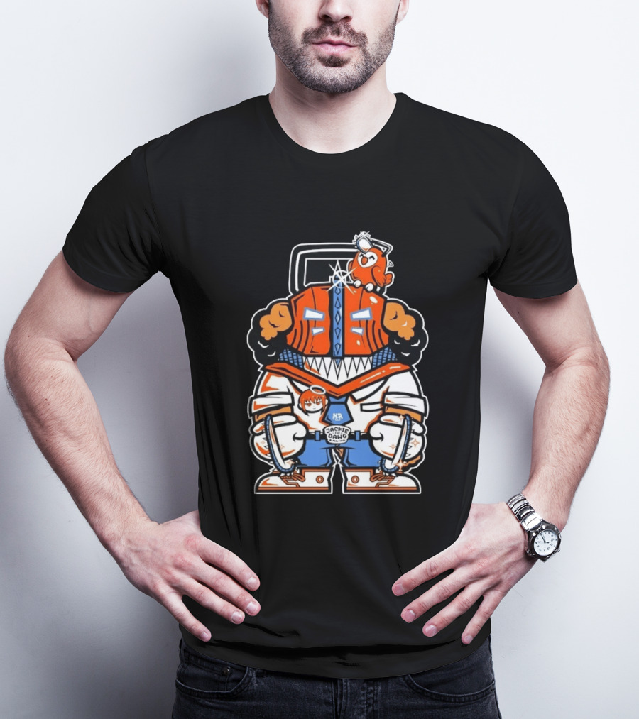 Jackie The Dawg Mau Mau Chainsaw Robot Cartoon Character With Bird T-Shirt
