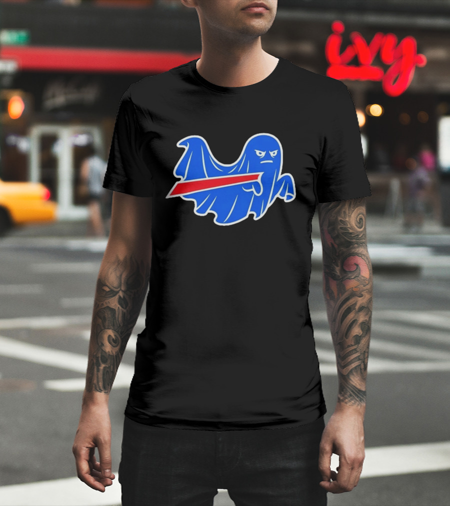 Buffalo Bills Ghost Mascot Emblem With Red T-Shirt