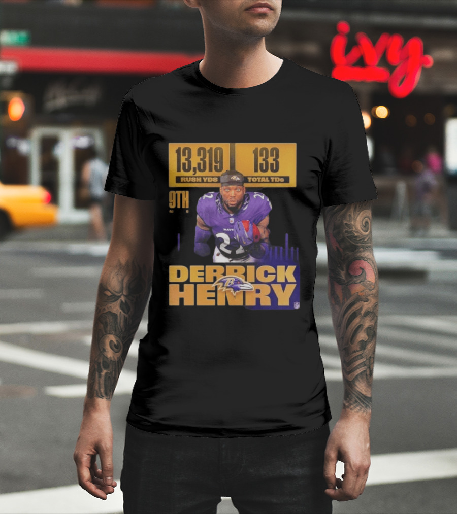 Derrick Henry Baltimore Ravens 13319 Rush Yards 133 Touchdowns 9th Ranked T-Shirt