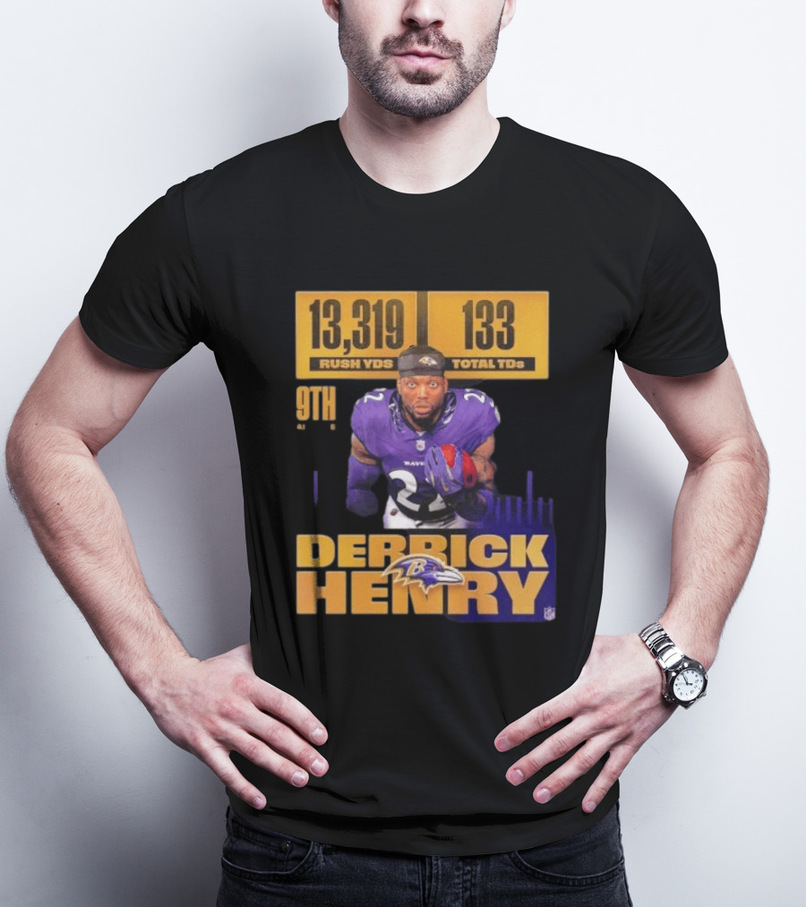 Derrick Henry Baltimore Ravens 13319 Rush Yards 133 Touchdowns 9th Ranked T-Shirt