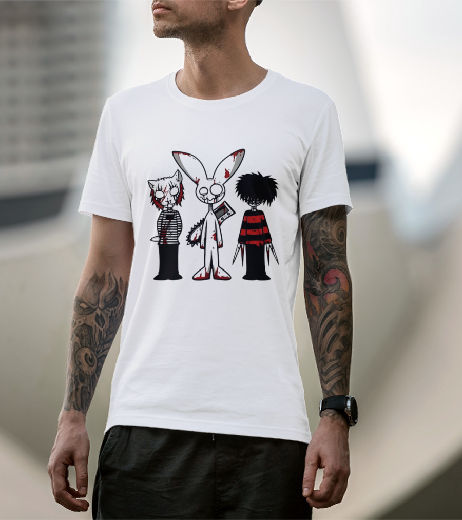 Bloody Max And Friends Horror Icons With Chainsaw And Knives T-Shirt