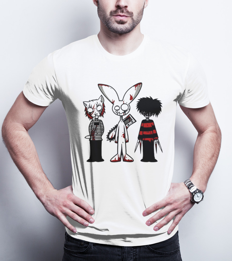 Bloody Max And Friends Horror Icons With Chainsaw And Knives T-Shirt