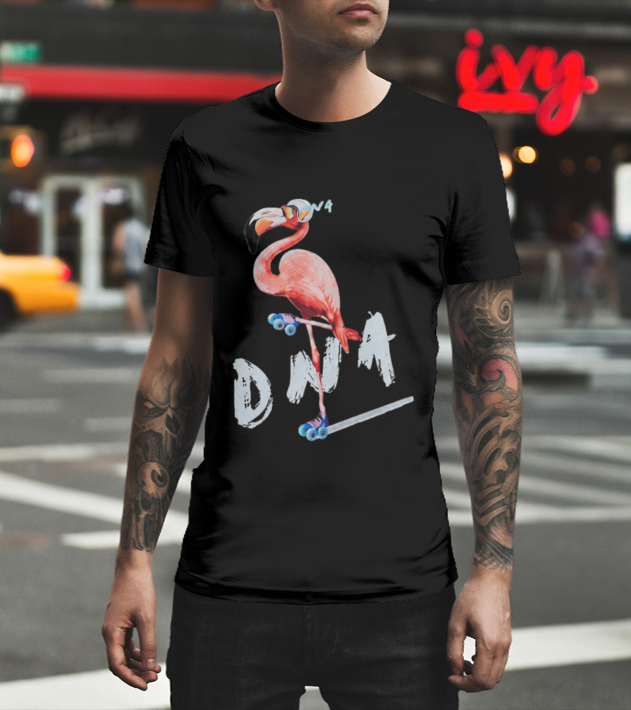DNA Flamingo Roller Skates Fun Night T-Shirt
