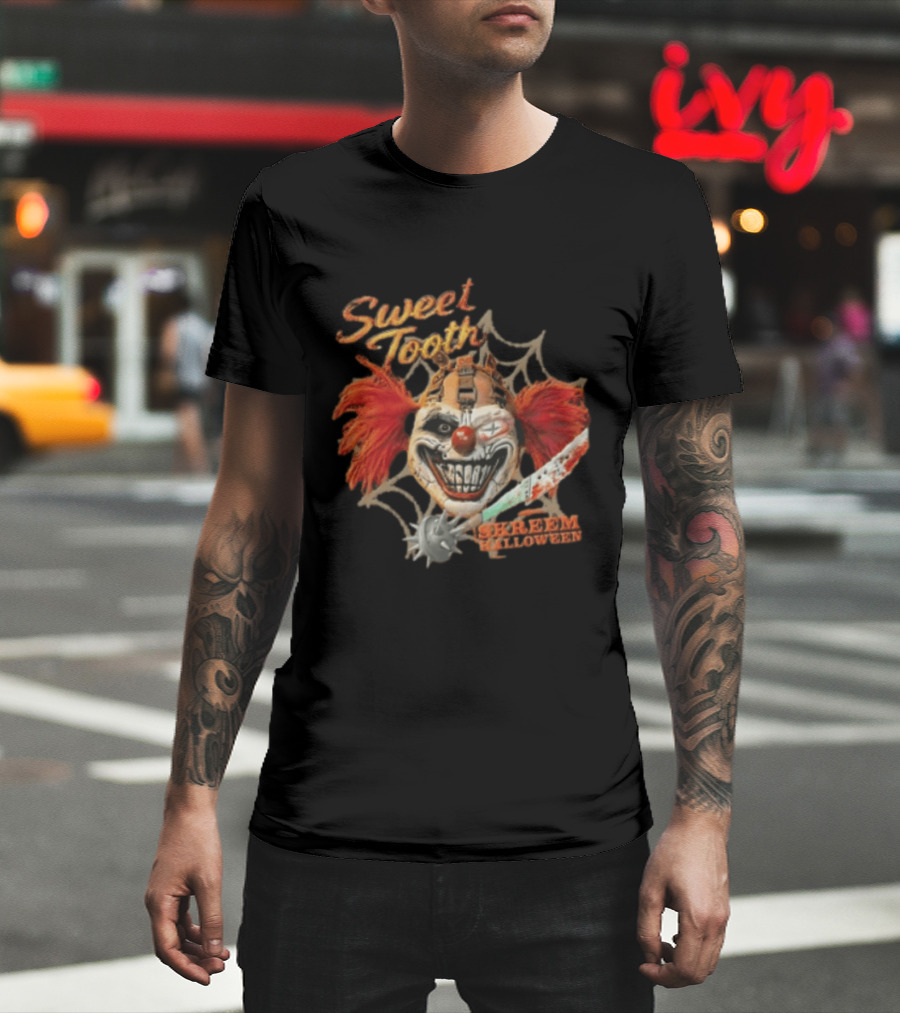 Sweet Tooth Skreem Halloween Evil Clown Mask Red Hair T-Shirt