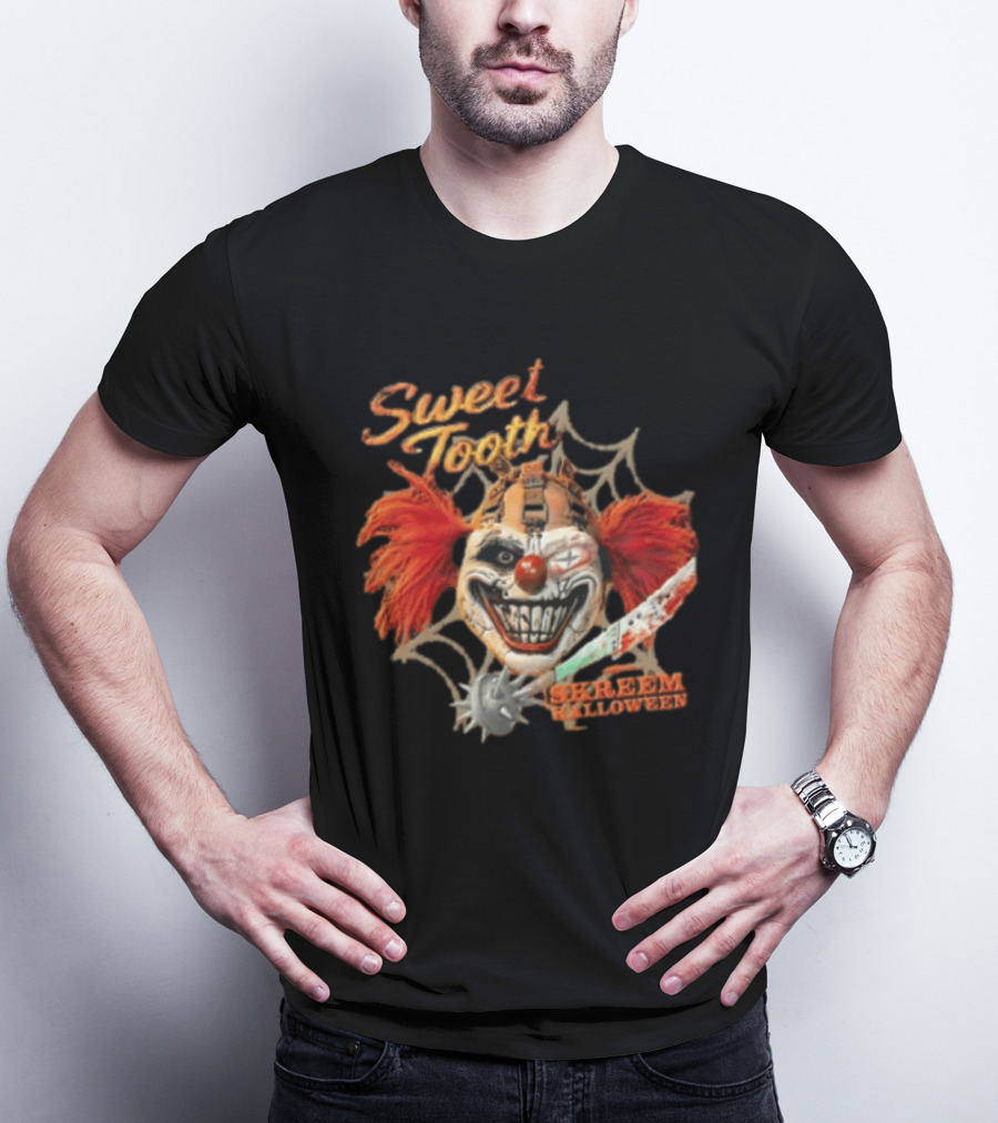 Sweet Tooth Skreem Halloween Evil Clown Mask Red Hair T-Shirt