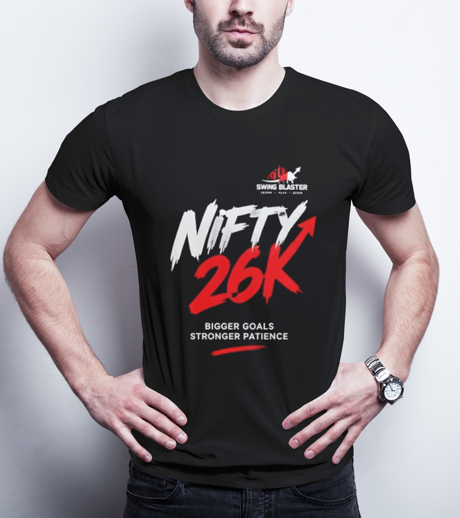 Swing Blaster Nifty 26K Bigger Goals Stronger Patience Bull And Bear Stock Market Trading Insights T-Shirt