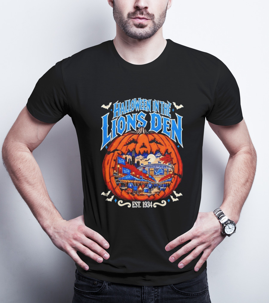 Halloween In The Lions Den Ford Field Detroit Lions Est 1934 T-Shirt