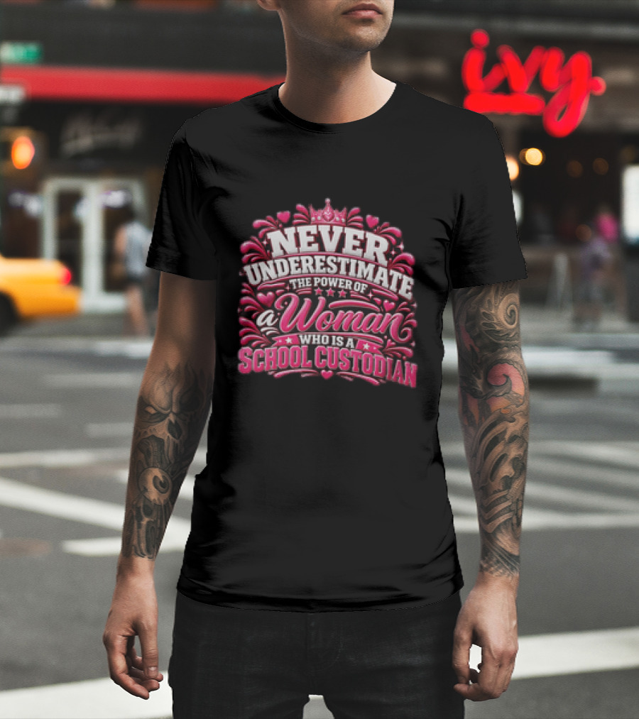 Never Underestimate The Power Of A Woman Who Is A School Custodian T-Shirt