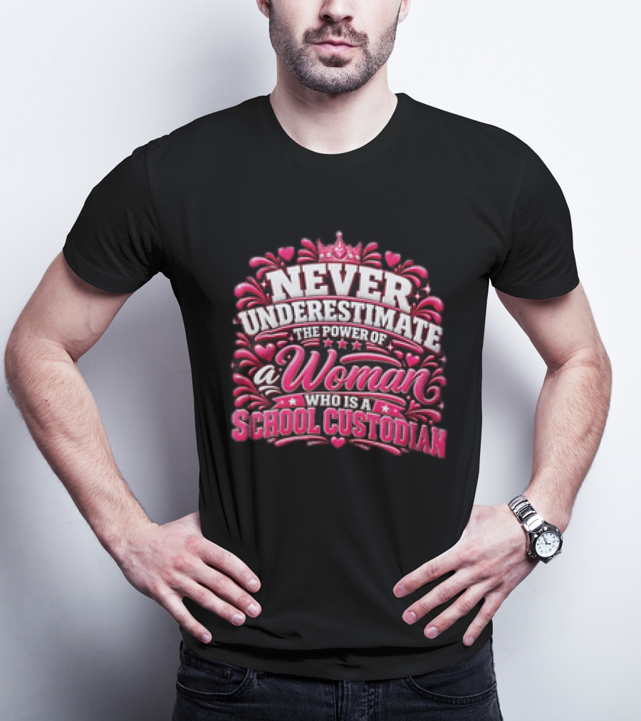 Never Underestimate The Power Of A Woman Who Is A School Custodian T-Shirt