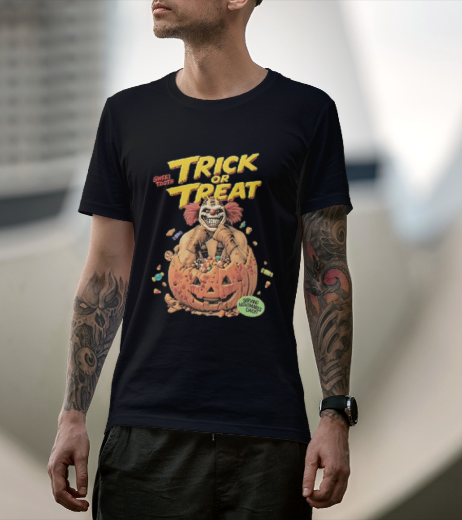 Twisted Metal Sweet Tooth Trick Or Treat Serving Nightmares Daily Pumpkin Candy T-Shirt