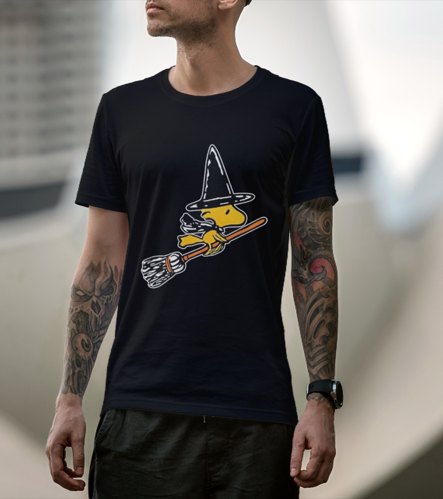 Woodstock Peanuts Halloween Witch Flying On Broomstick T-Shirt