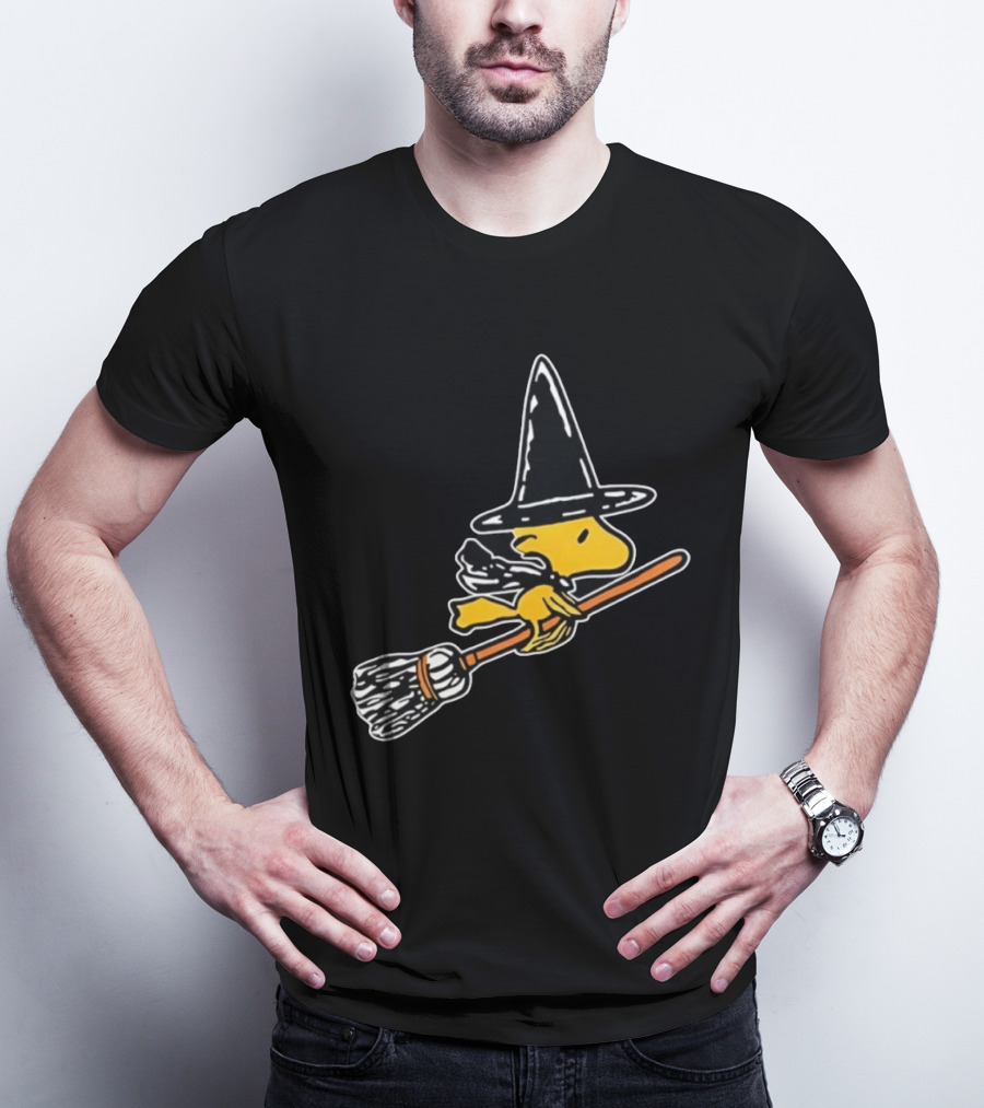 Woodstock Peanuts Halloween Witch Flying On Broomstick T-Shirt