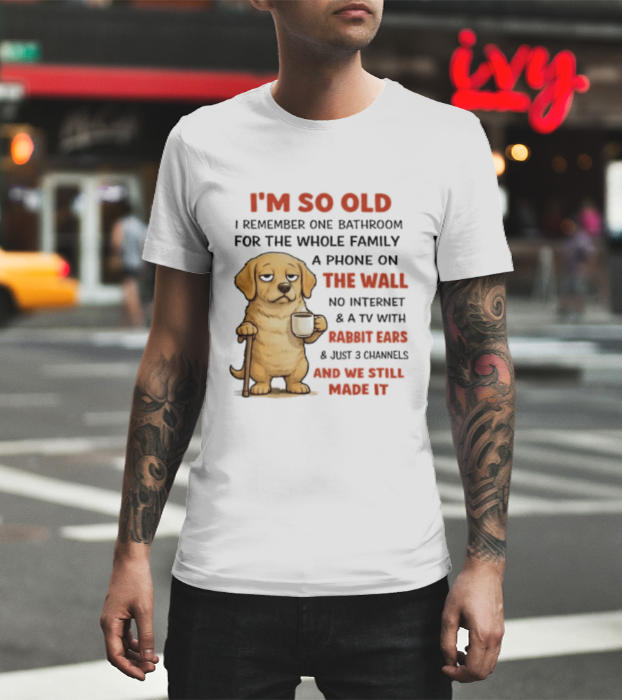 I'm So Old Golden Retriever One Bathroom Phone On The Wall Rabbit Ears TV T-Shirt