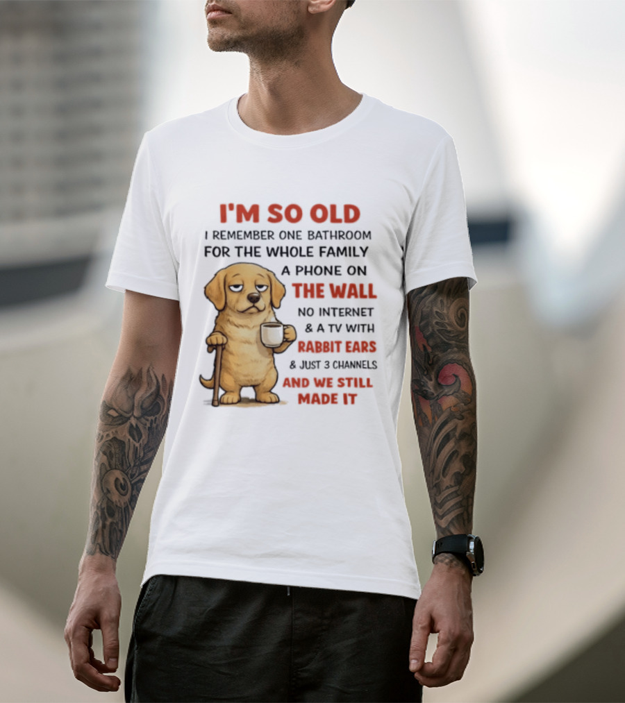I'm So Old Golden Retriever One Bathroom Phone On The Wall Rabbit Ears TV T-Shirt