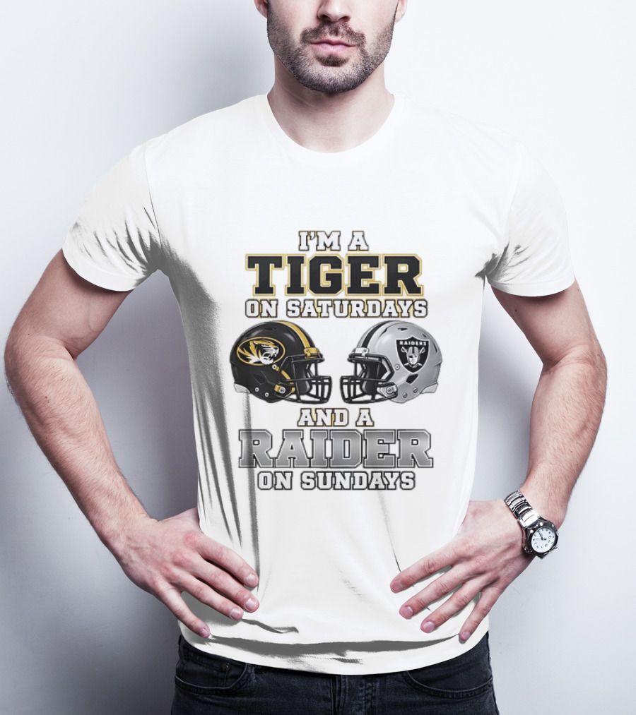 I'm A Tiger On Saturdays And A Raider On Sundays Football Helmets T-Shirt