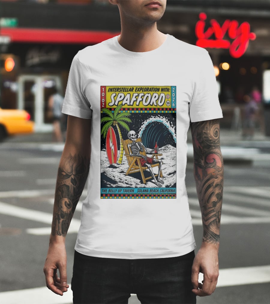 Interstellar Exploration With Spafford Skeleton Surfing At The Belly Up Tavern Solana Beach California October 2 2026 T-Shirt