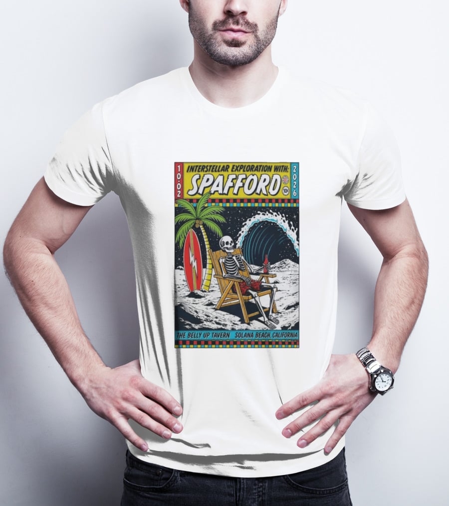 Interstellar Exploration With Spafford Skeleton Surfing At The Belly Up Tavern Solana Beach California October 2 2026 T-Shirt