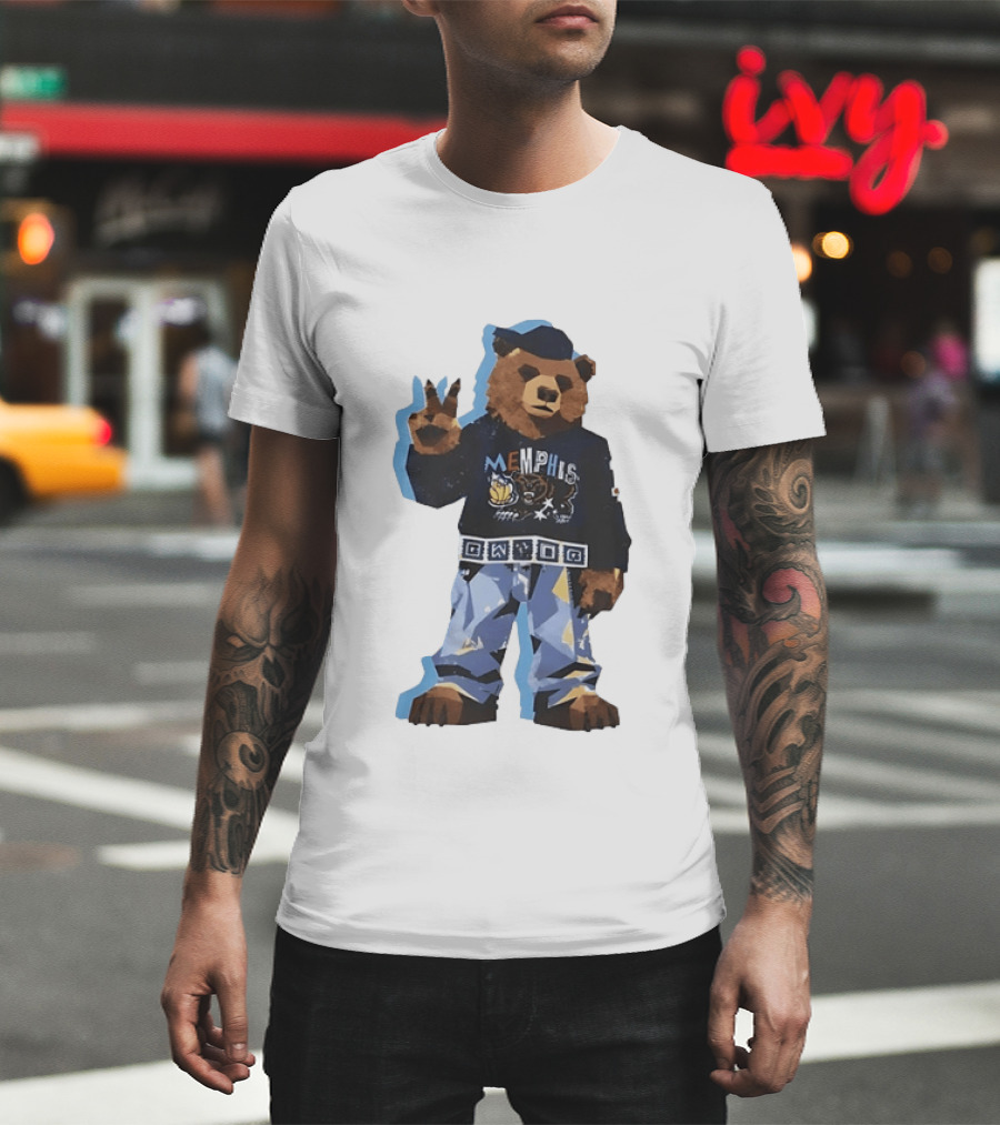 Memphis Grizzlies Bear Peace Sign Retro Style Fashionable Team Spirit T-Shirt