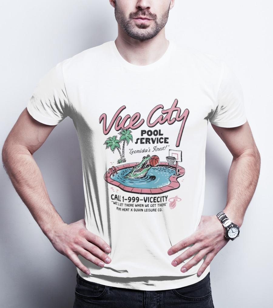 Vice City Pool Service Miami Heat X Duvin Leisure Co Leonida's Finest T-Shirt