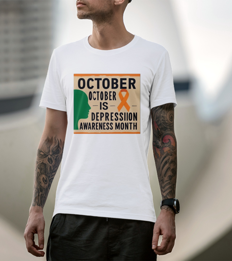 October Depression Awareness Month Orange Ribbon T-Shirt