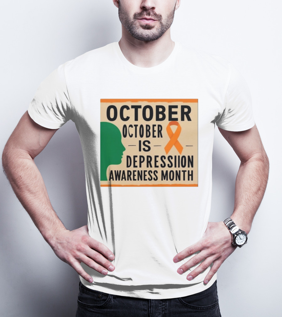October Depression Awareness Month Orange Ribbon T-Shirt