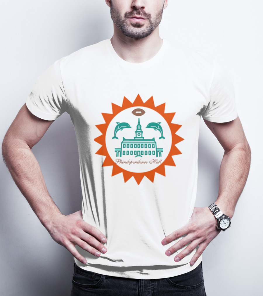 Phindependence Hall Miami Dolphins Football Emblem With Dolphins And Football Oval T-Shirt