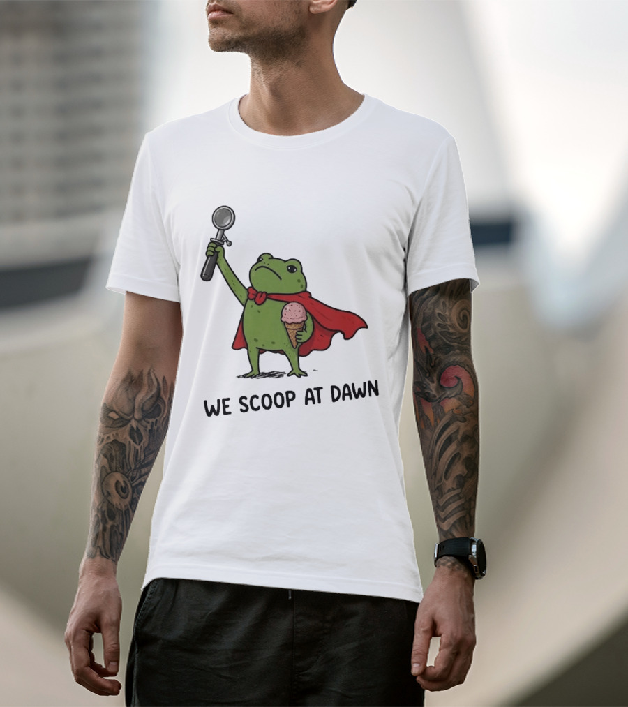 We Scoop At Dawn Frog With Ice Cream Cone And Red Cape T-Shirt