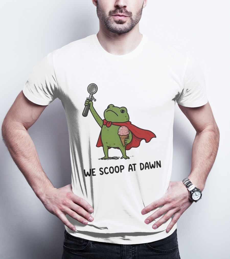 We Scoop At Dawn Frog With Ice Cream Cone And Red Cape T-Shirt