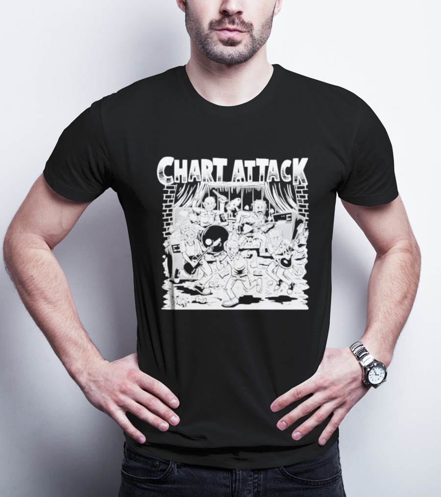 Chart Attack Band Cartoon Musicians Concert Performance T-Shirt