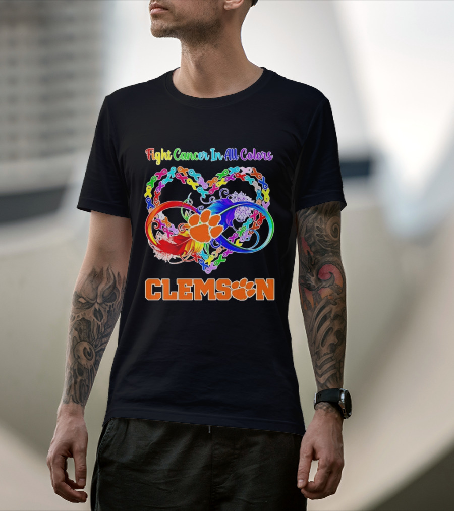 Clemson Fight Cancer In All Colors Infinity Heart Ribbon T-Shirt
