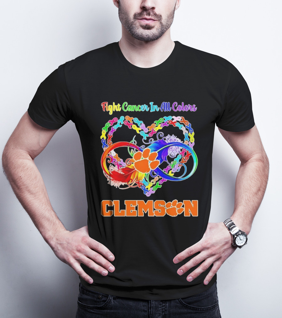Clemson Fight Cancer In All Colors Infinity Heart Ribbon T-Shirt