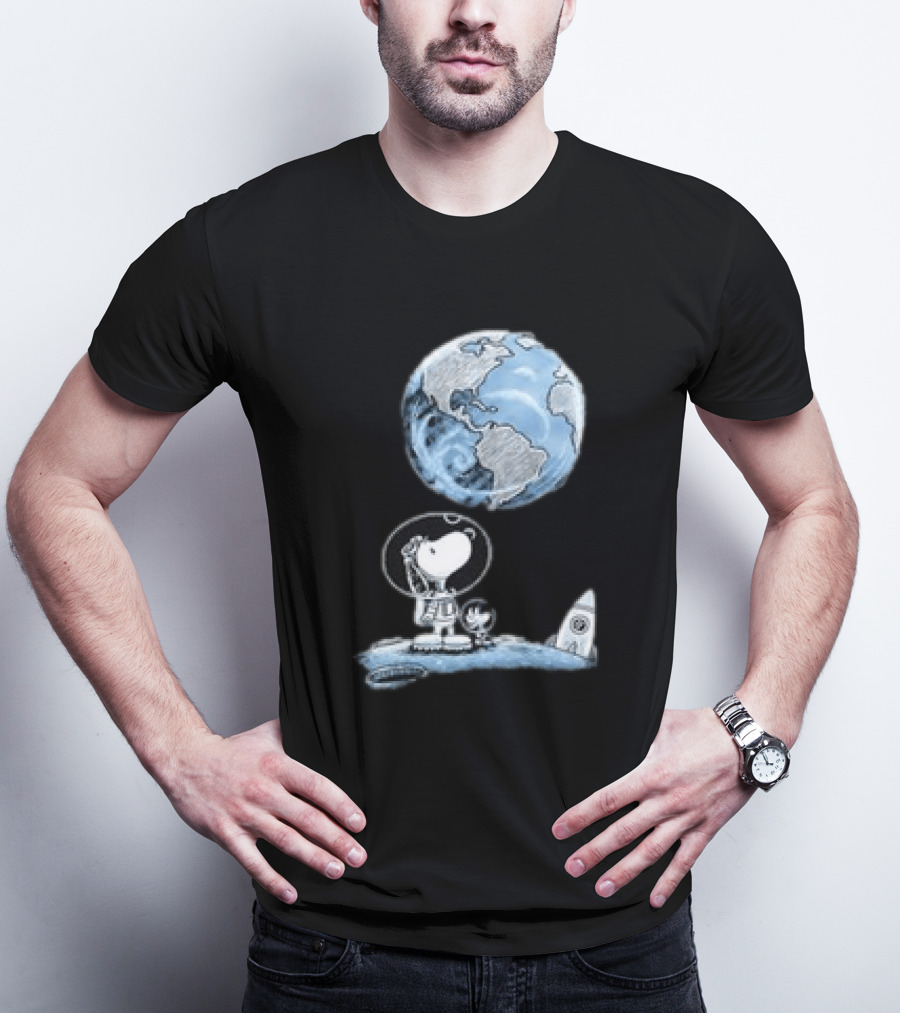 Snoopy And Woodstock Astronauts So Far Away With Earth And Rocket T-Shirt