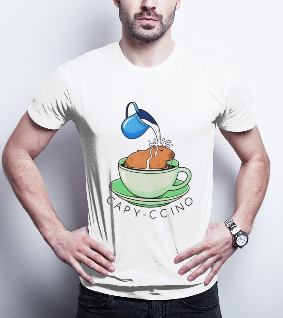 Capybara Coffee Capy Ccino In A Cup With Cappuccino Pouring Scene T-Shirt