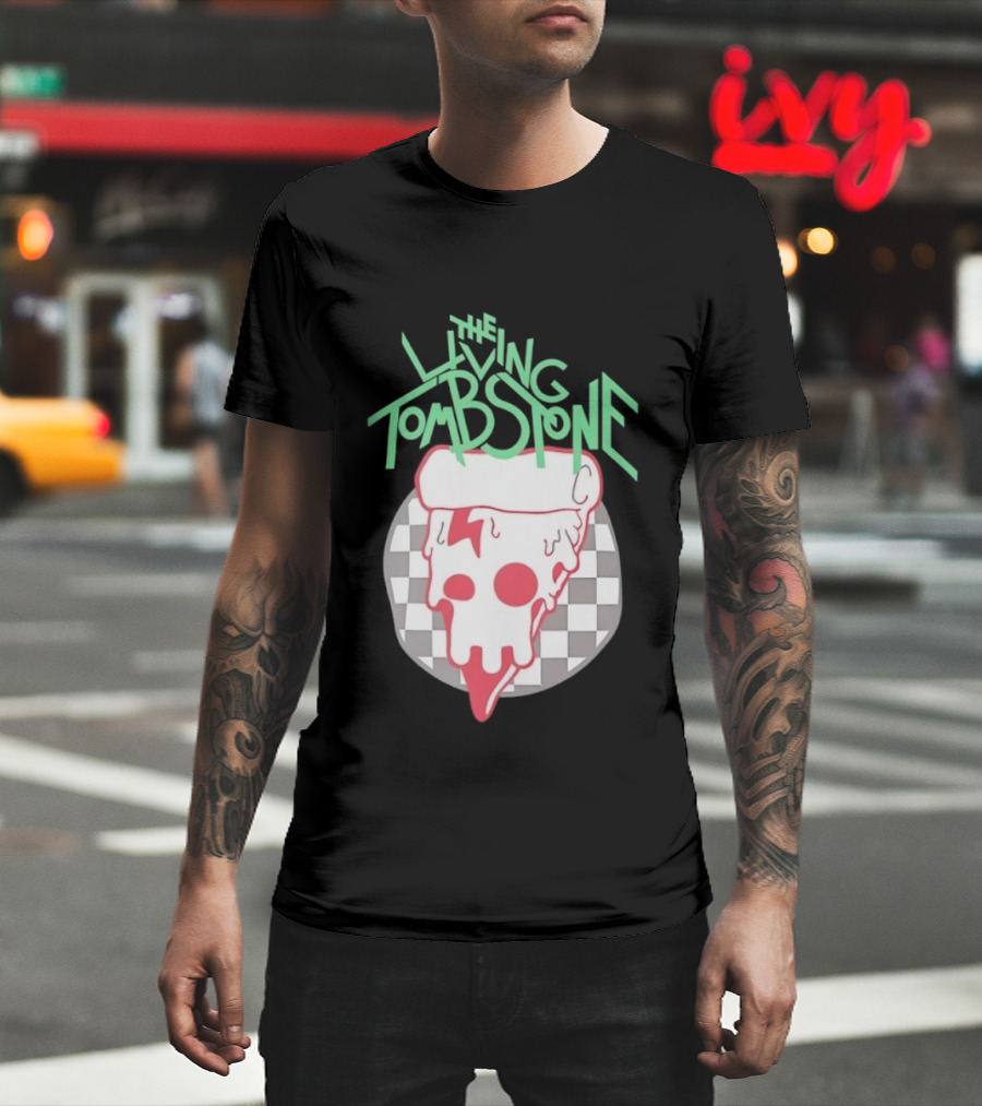 The Living Tombstone Pizza Skull Checkered T-Shirt