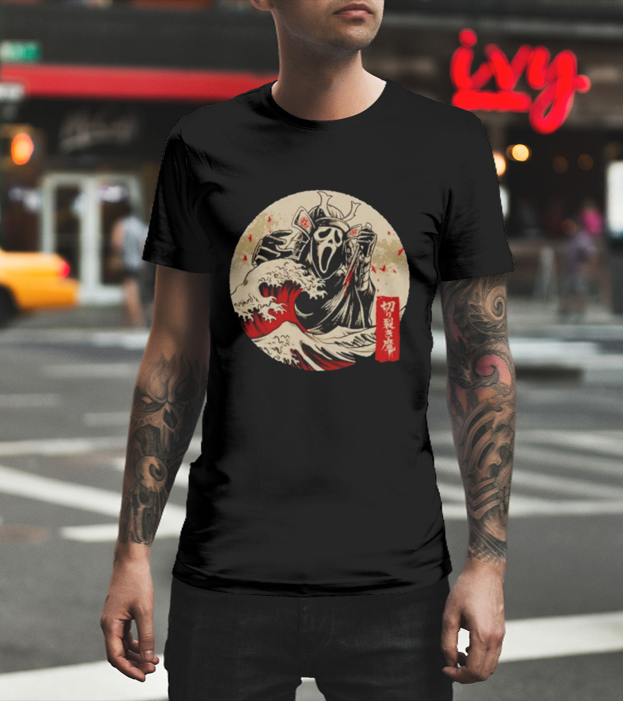 Ghostface Samurai Wave Kanagawa Faceless Assassin Japanese Kanji T-Shirt