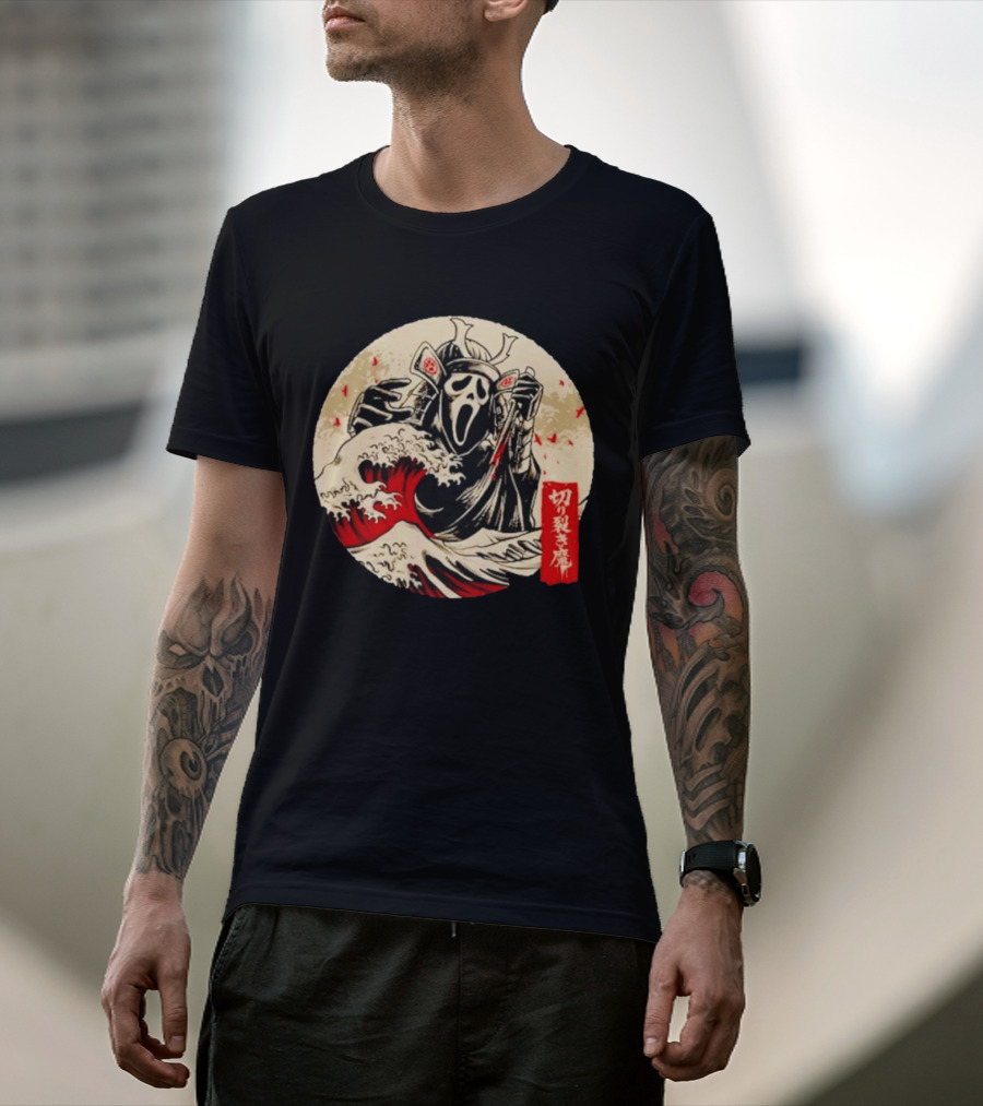 Ghostface Samurai Wave Kanagawa Faceless Assassin Japanese Kanji T-Shirt