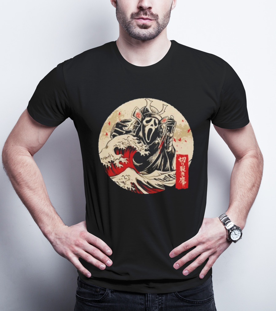 Ghostface Samurai Wave Kanagawa Faceless Assassin Japanese Kanji T-Shirt