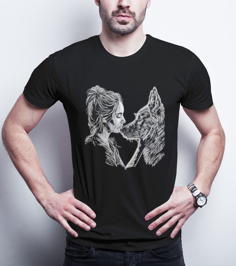 Girl And German Shepherd Dog Line Pet Artful Connection T-Shirt