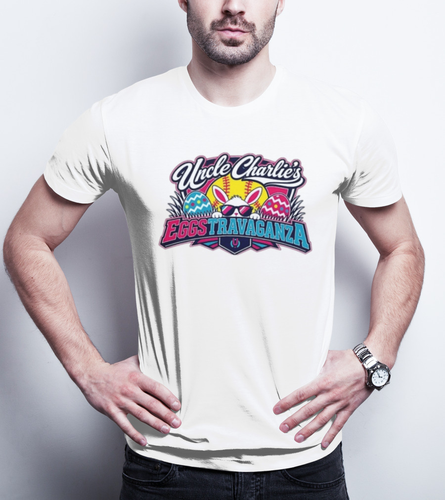 Uncle Charlie's Eggstravaganza Softball Easter Bunny Sunglasses T-Shirt