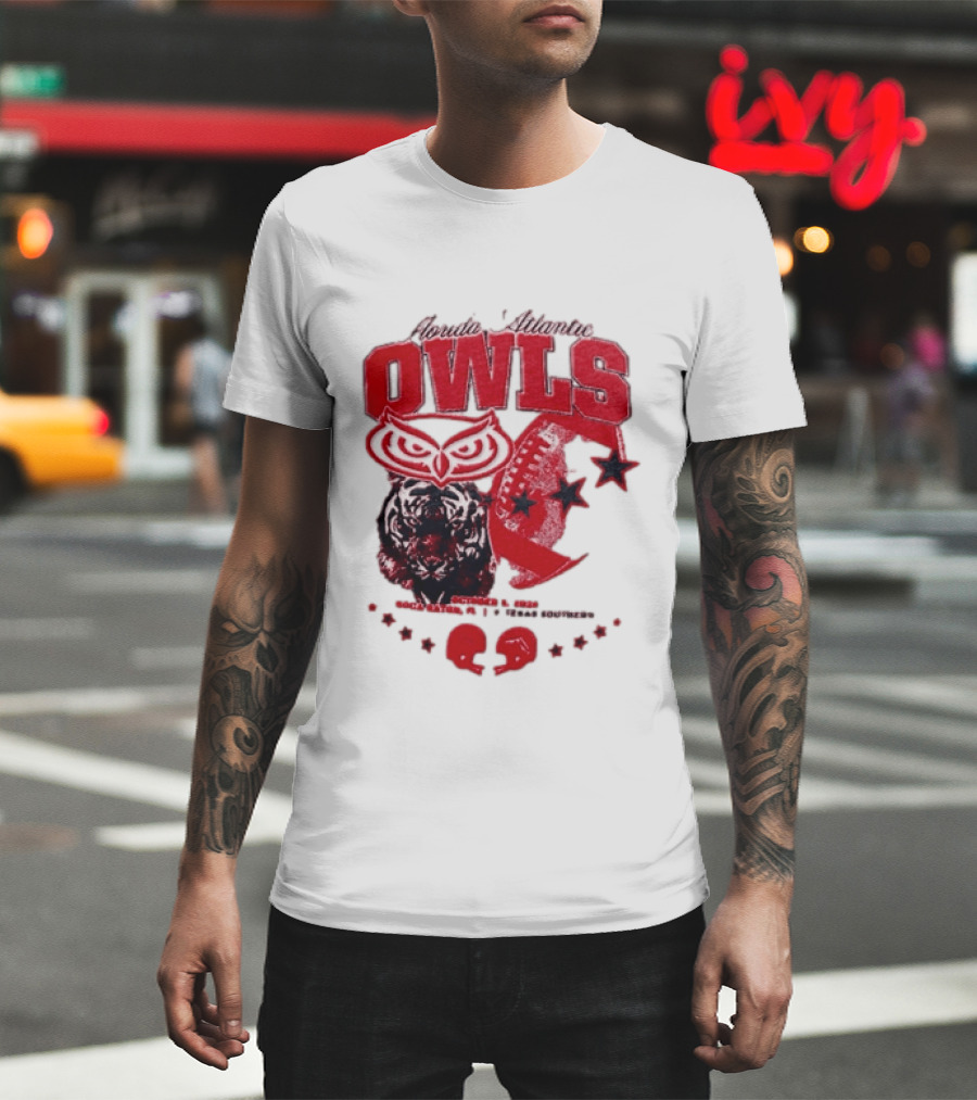 Florida Atlantic Owls Boca Raton Texas Southern 2026 Football Tiger Art Stars Red T-Shirt